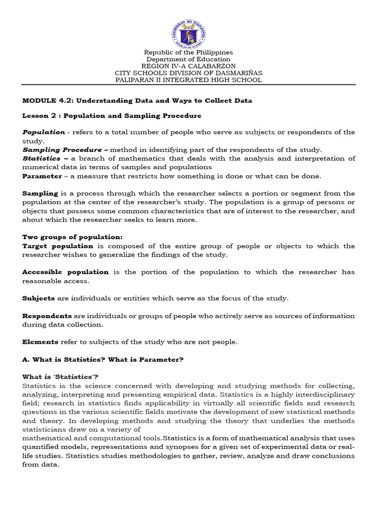 III-Q4-MODULE-4.2-Understanding-Ways-to-Collect-Population-and-Sampling-Procedure4-18-24 | PDF ...