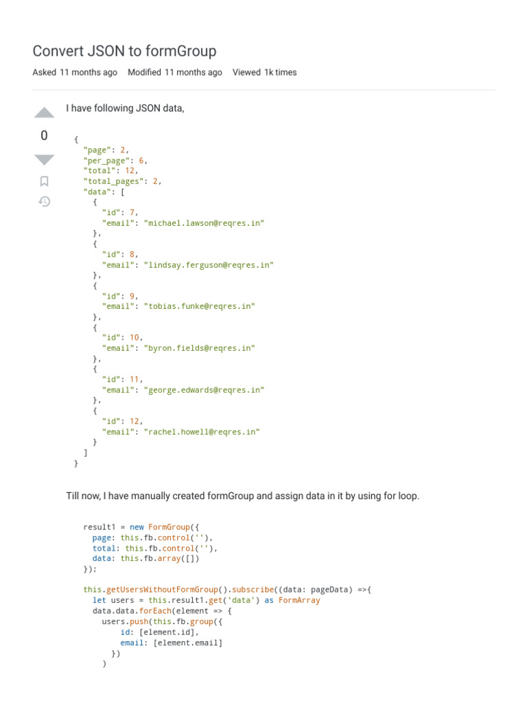 Angular Convert Json To Formgroup Pdf Computer Programming Computing