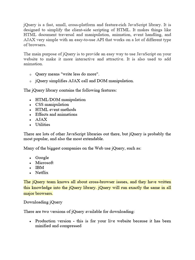 Unit 1 JQuery | PDF | J Query | Internet