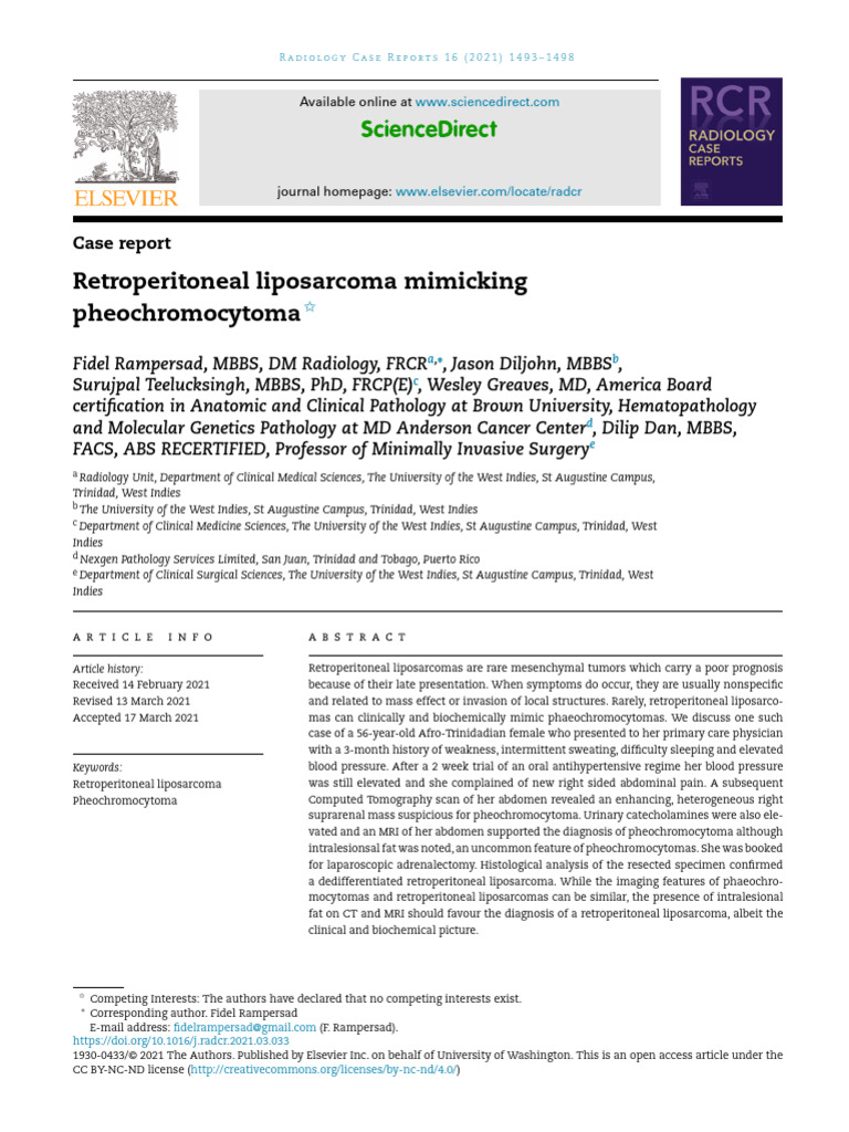 Retroperitoneal Liposarcoma Mimicking Pheochromocy | PDF | Ct Scan ...