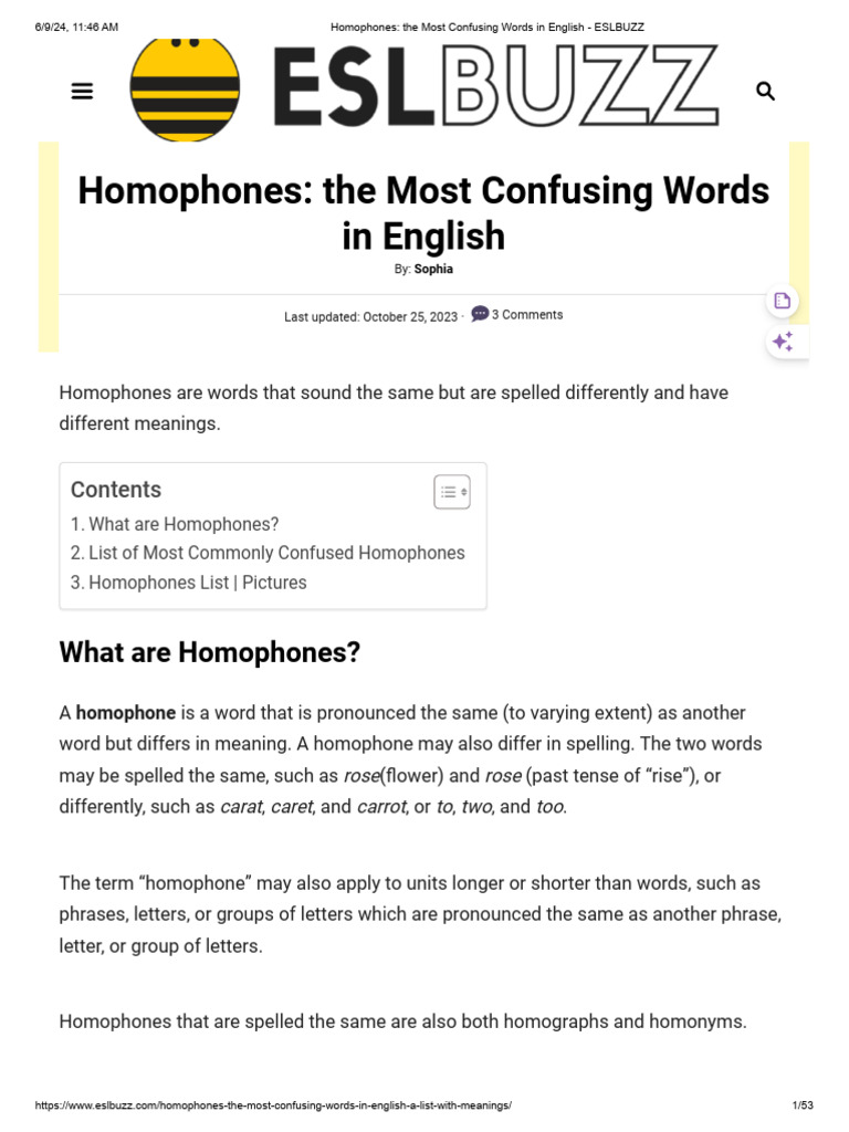 Homophones - The Most Confusing Words in English | PDF