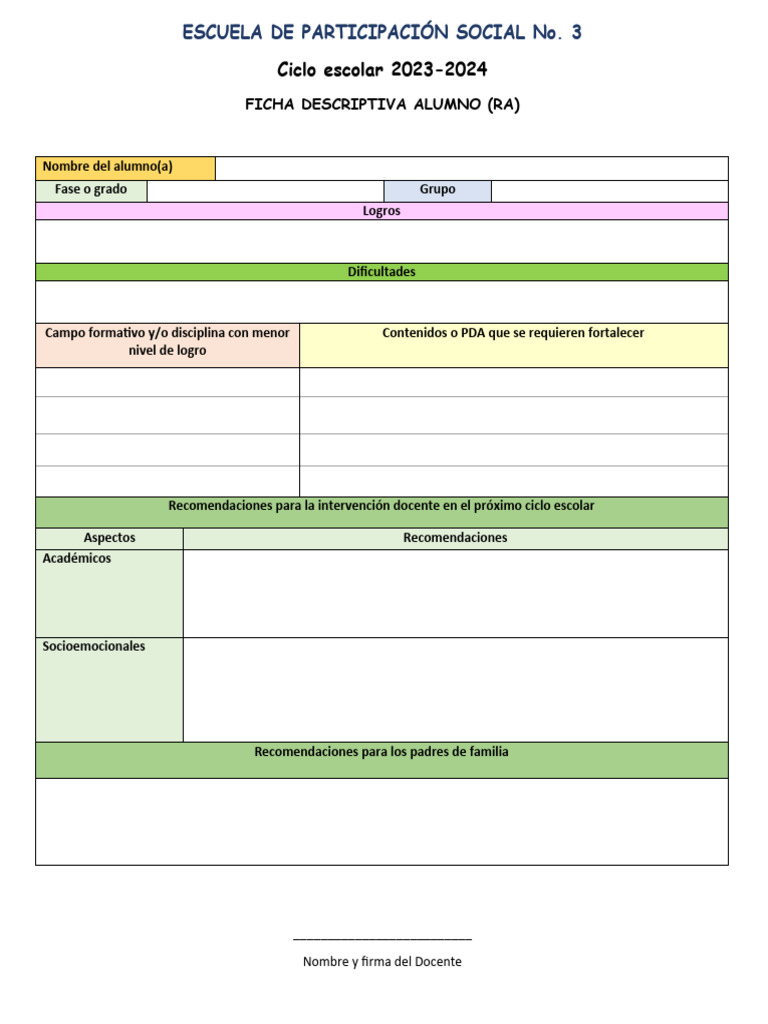 Fichas Descriptivas Editables 2024 | PDF | Crecimiento personal y ...