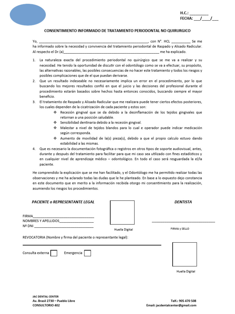 Consentimientos Jac Dental | PDF | Odontología | Consentimiento informado