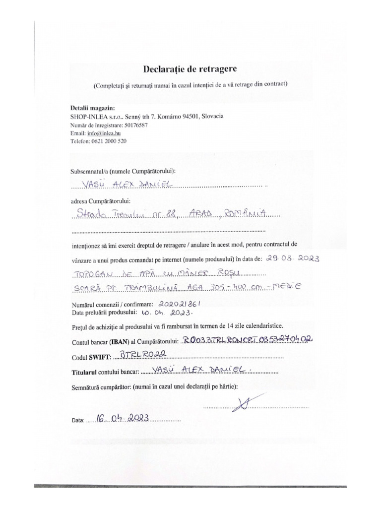 Declaratie de Retragere | PDF