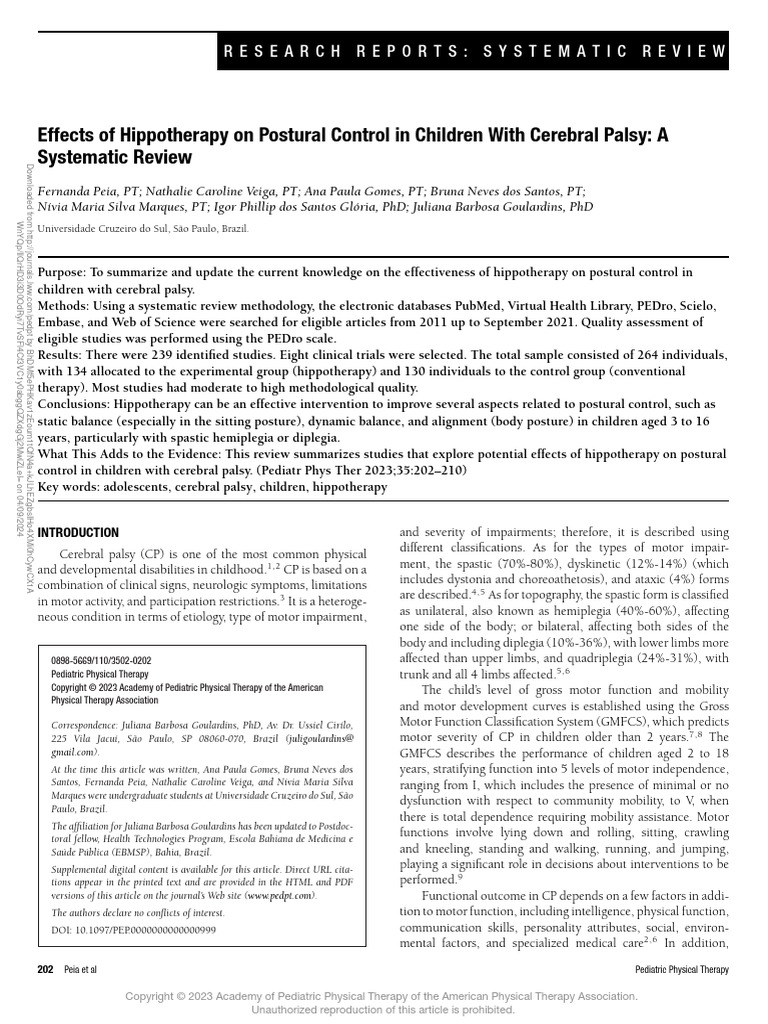 Effects of Hippotherapy On Postural Control In.5 | PDF | Cerebral Palsy ...