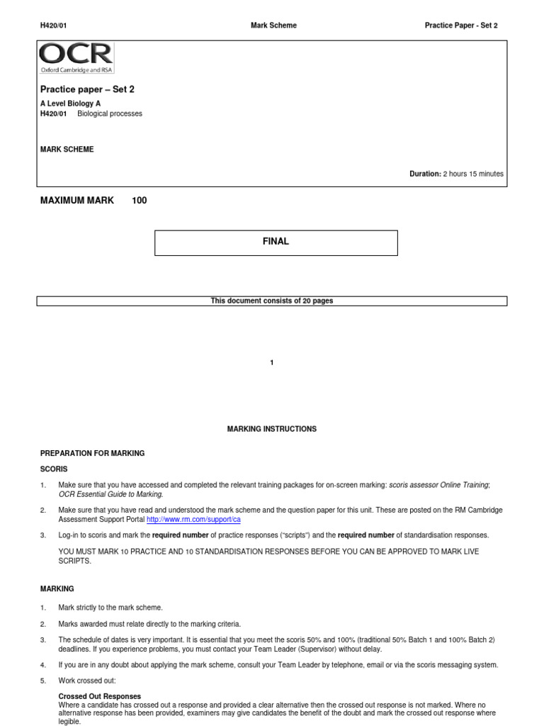 H420 01 Mark Scheme Set 2 | PDF | Citric Acid Cycle | Chemistry