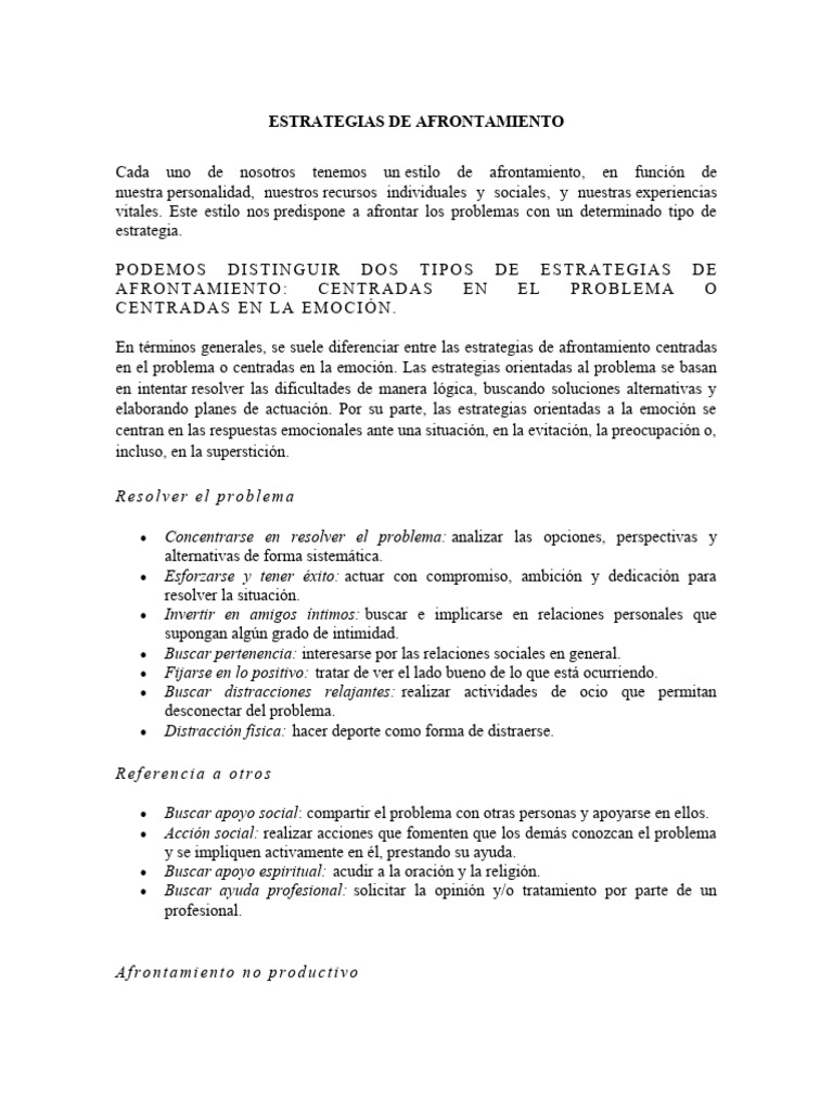 Estrategias de Afrontamiento | PDF | Las emociones | Autorregulación ...