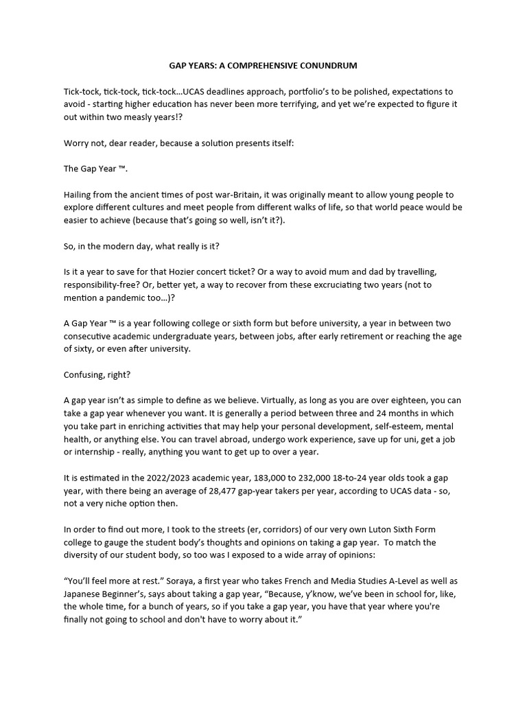 Gap Years - A Comprehensive Conundrum | PDF | Cognition | Behavioural Sciences