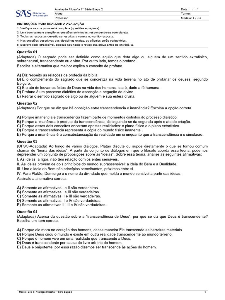 Transcendência e Imanência em Filosofia | PDF | Deus | Transcendência ...