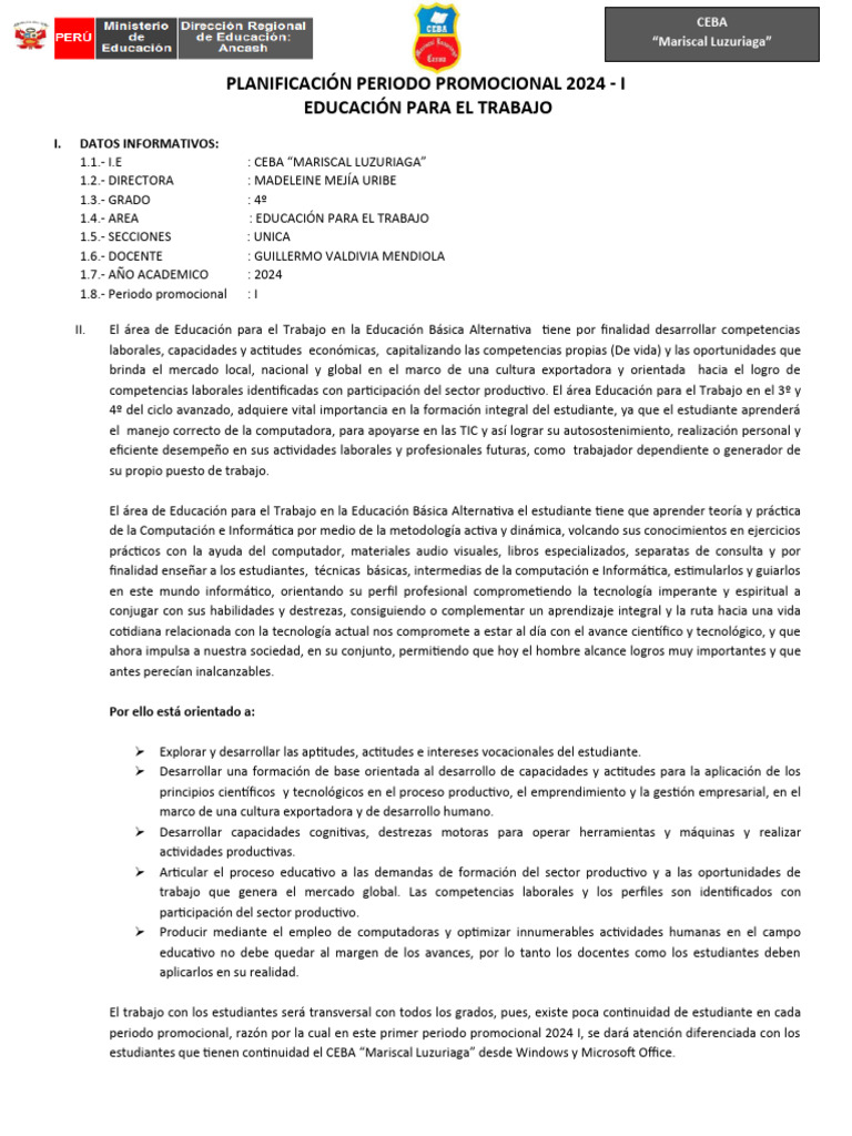 Programación Año 2024 - I 3 y 4 - EPT | PDF | Aprendizaje | Iniciativa empresarial