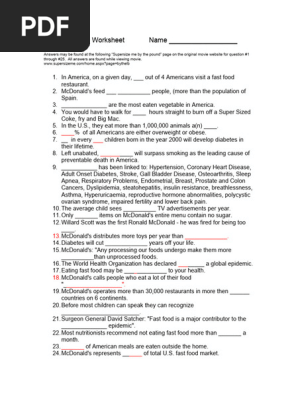 Supersize Me Worksheet Answers