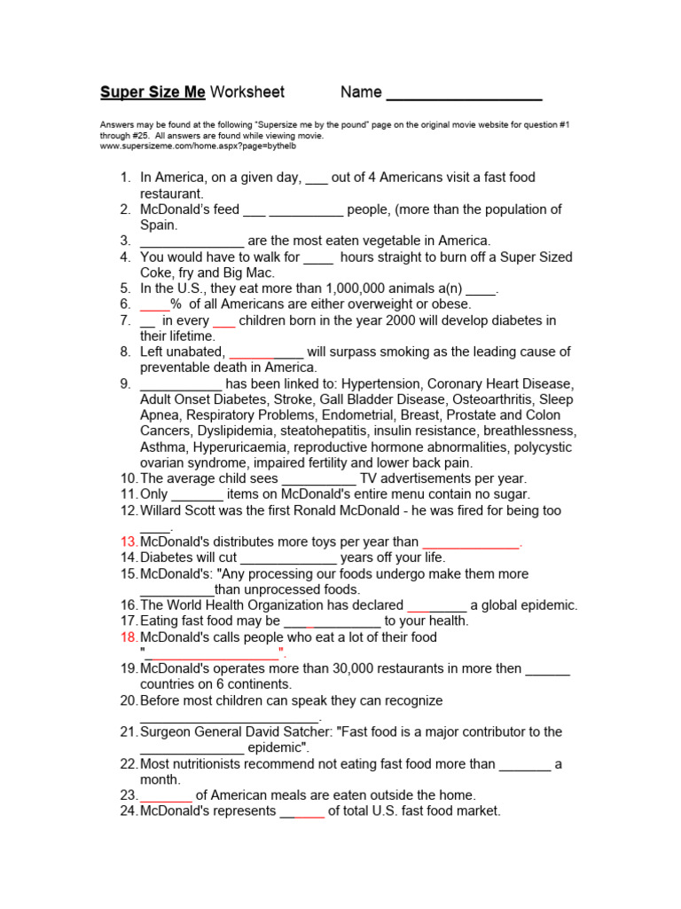 Super Size Me Worksheet 2f2xcj4 | PDF | Diabetes | Fast Food