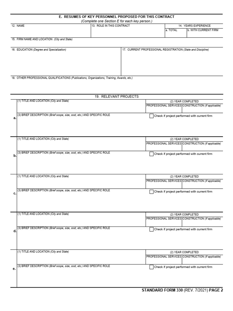 SF330 Form - Resume | PDF