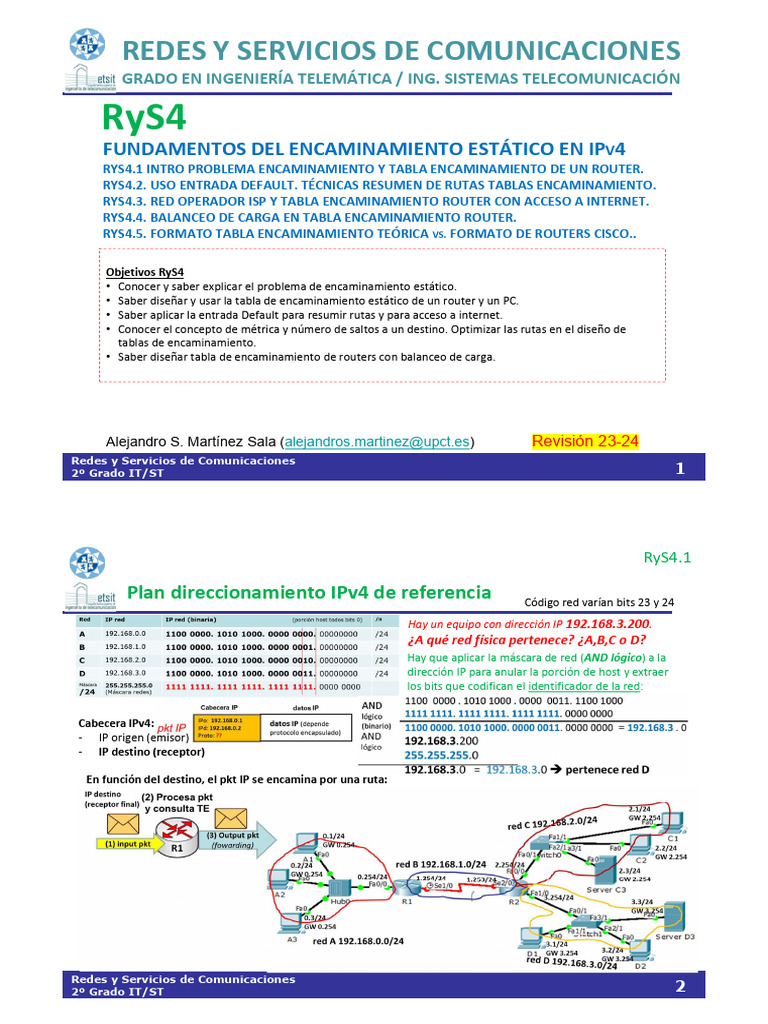 RyS4 - Encaminamiento estático IPv4 | PDF | Enrutador (Computación) | Protocolos de internet