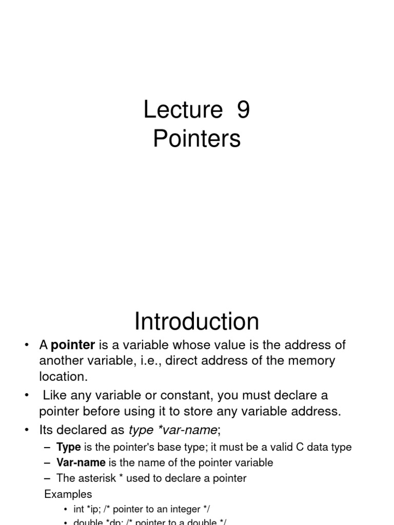 Lec 9 Pointers | PDF | Pointer (Computer Programming) | Data Type Lec 9 Pointers | PDF | Pointer (Computer Programming) | Data Type