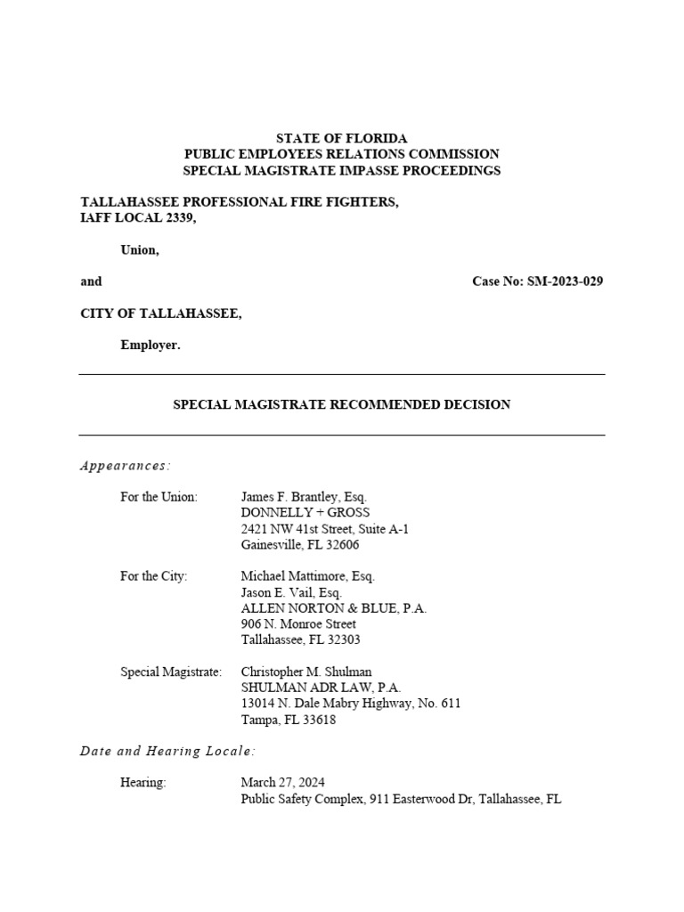 Special Magistrate Decision | PDF | Cost Of Living | Pension