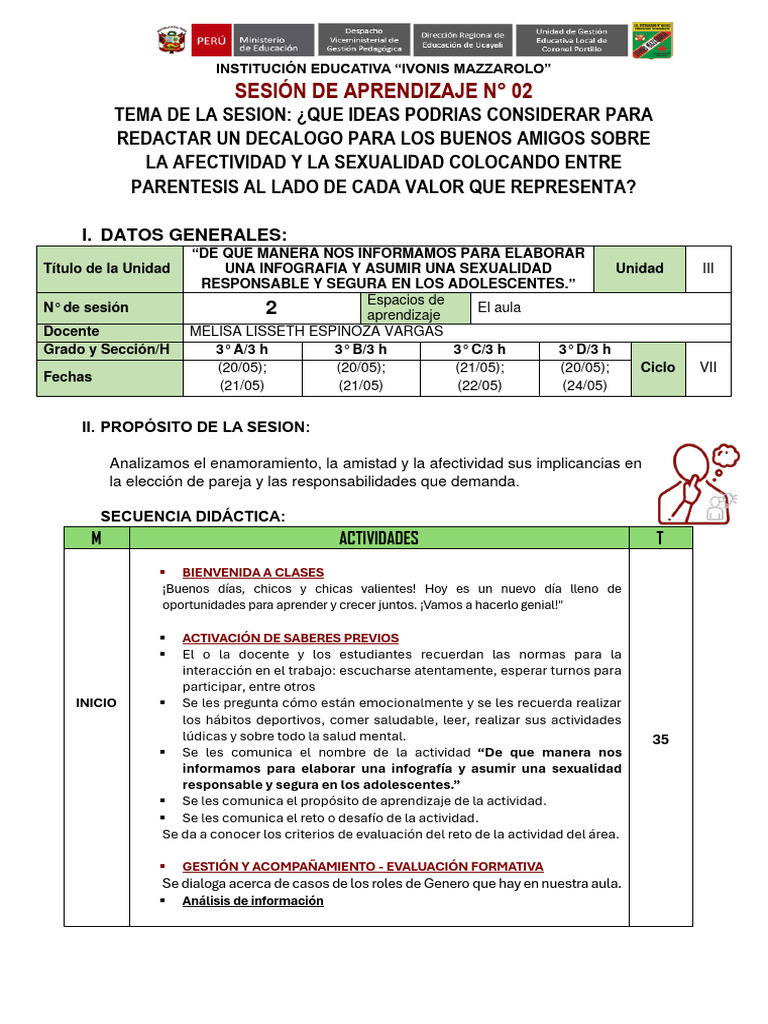 2da - Sesión de Aprendizaje - Unidad 3 - DPCC | PDF | Evaluación | Aprendizaje
