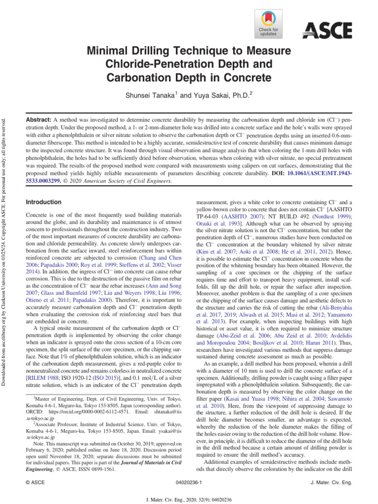 Tanaka and Sakai - 2020 - Minimal Drilling Technique to Measure Chloride-Pen 2 | Download Free ...