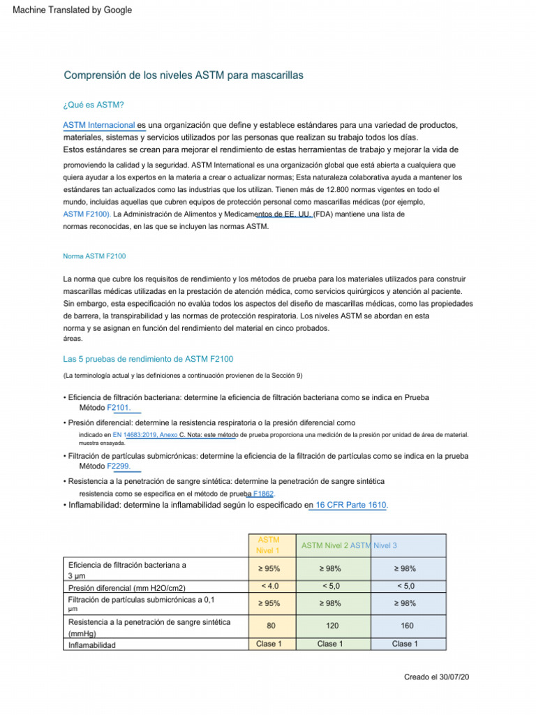 Understanding ASTM Levels For Facemasks PDF - 7 30 20 | PDF