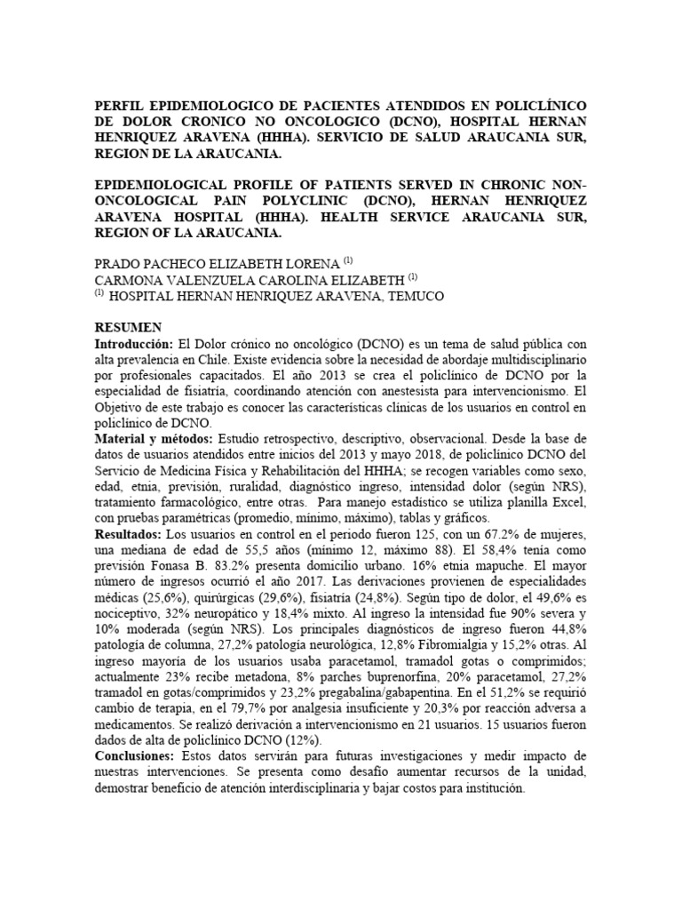 Perfil Epidemiologico de Pacientes Atendidos en Policlínico de Dolor ...