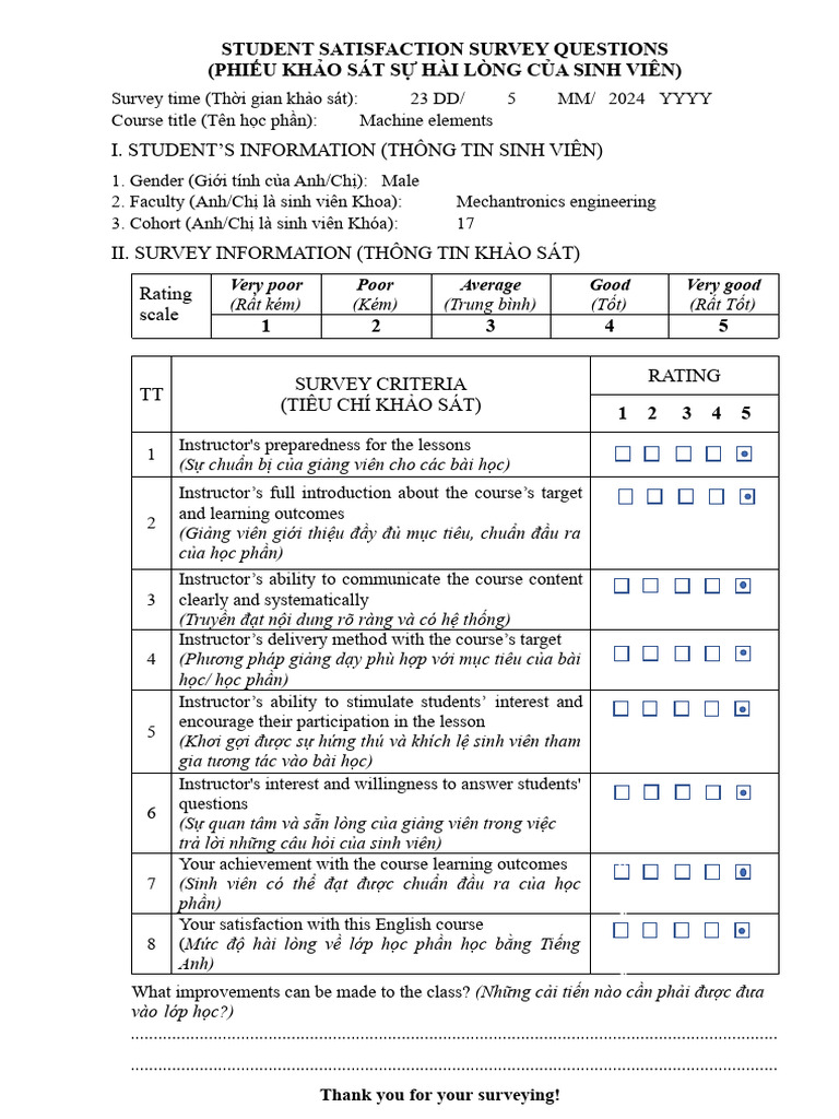 STUDENT SATISFACTION SURVEY QUESTIONS | PDF