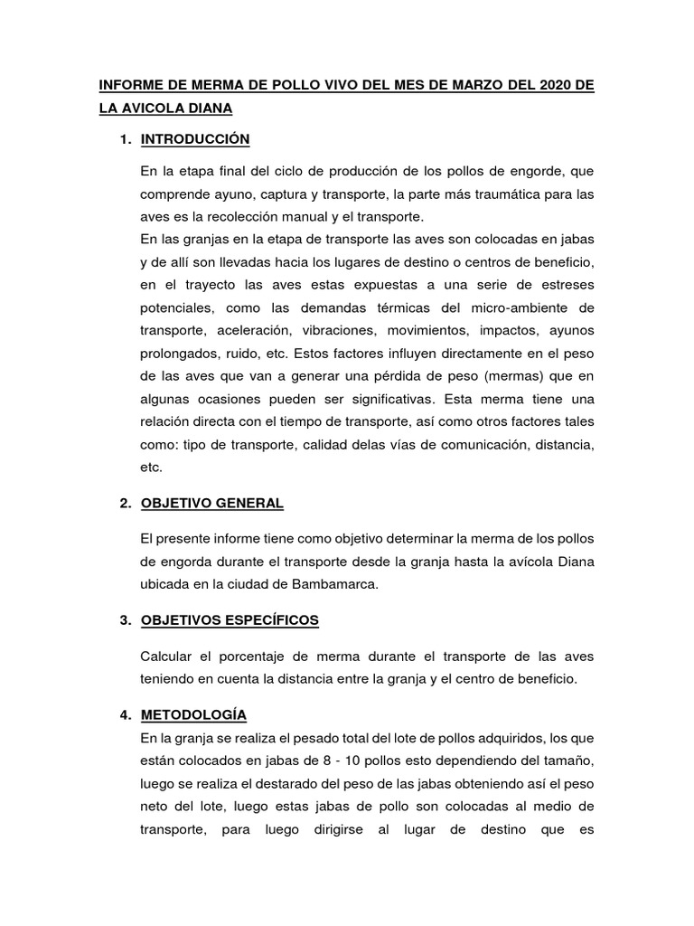 Merma de Pollos en Transporte: Marzo 2020 | PDF | Aves | Zoología
