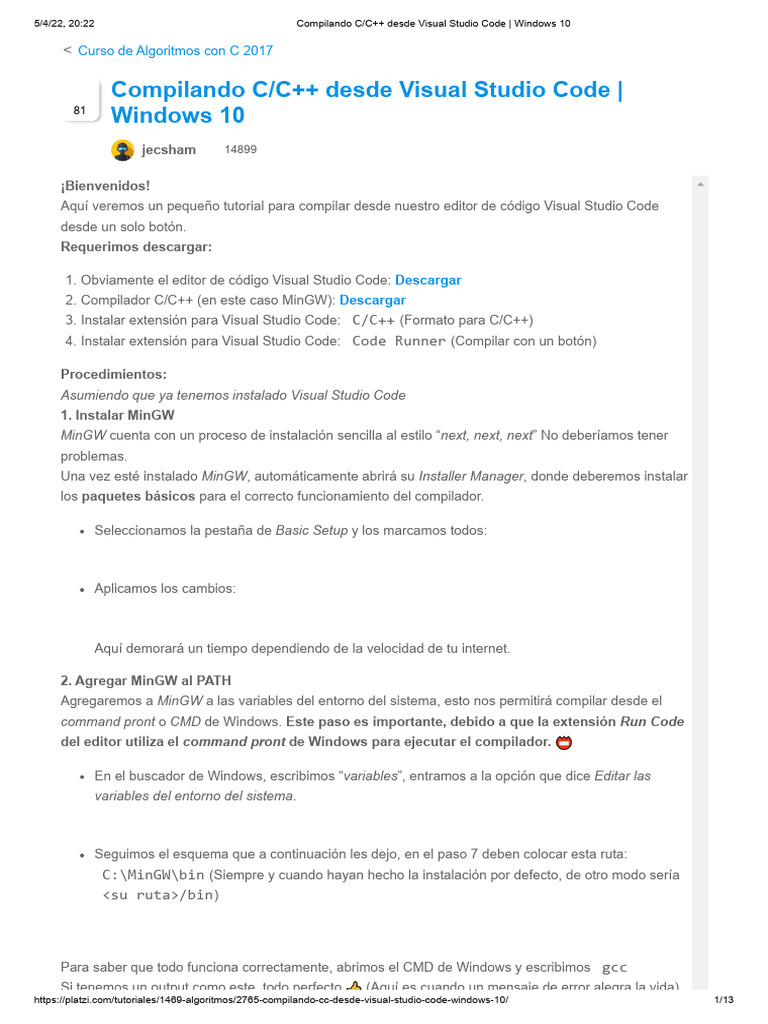 Compilando C_C++ desde Visual Studio Code _ Windows 10 | PDF | C ++ | Arquitectura de Computadores