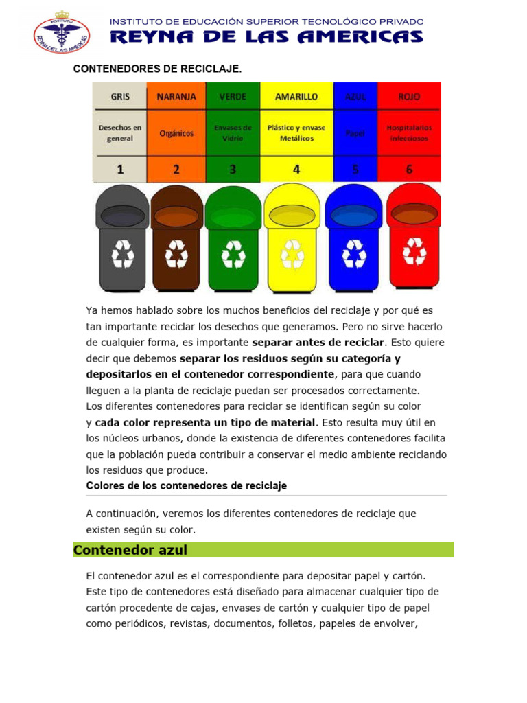 CONTENEDORES_DE_RECICLAJE | PDF | Reciclaje | Residuos