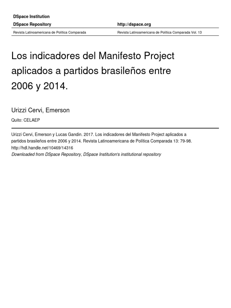 Los Indicadores Del Manifesto Project Aplicados A Partidos Brasileños ...