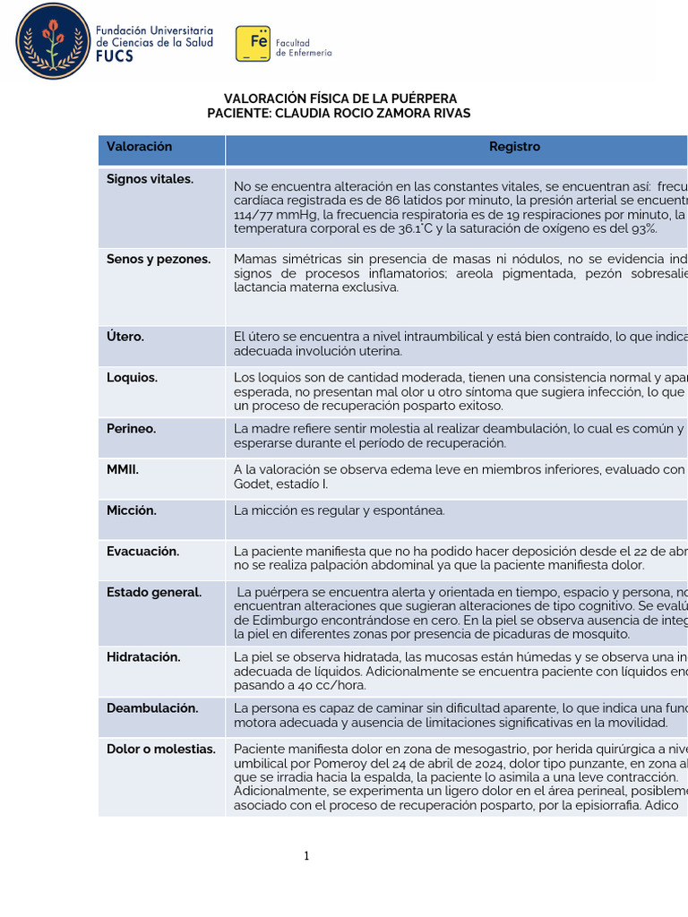 Valoracion de La Puerpera Completado - 2-1 | Descargar gratis PDF ...