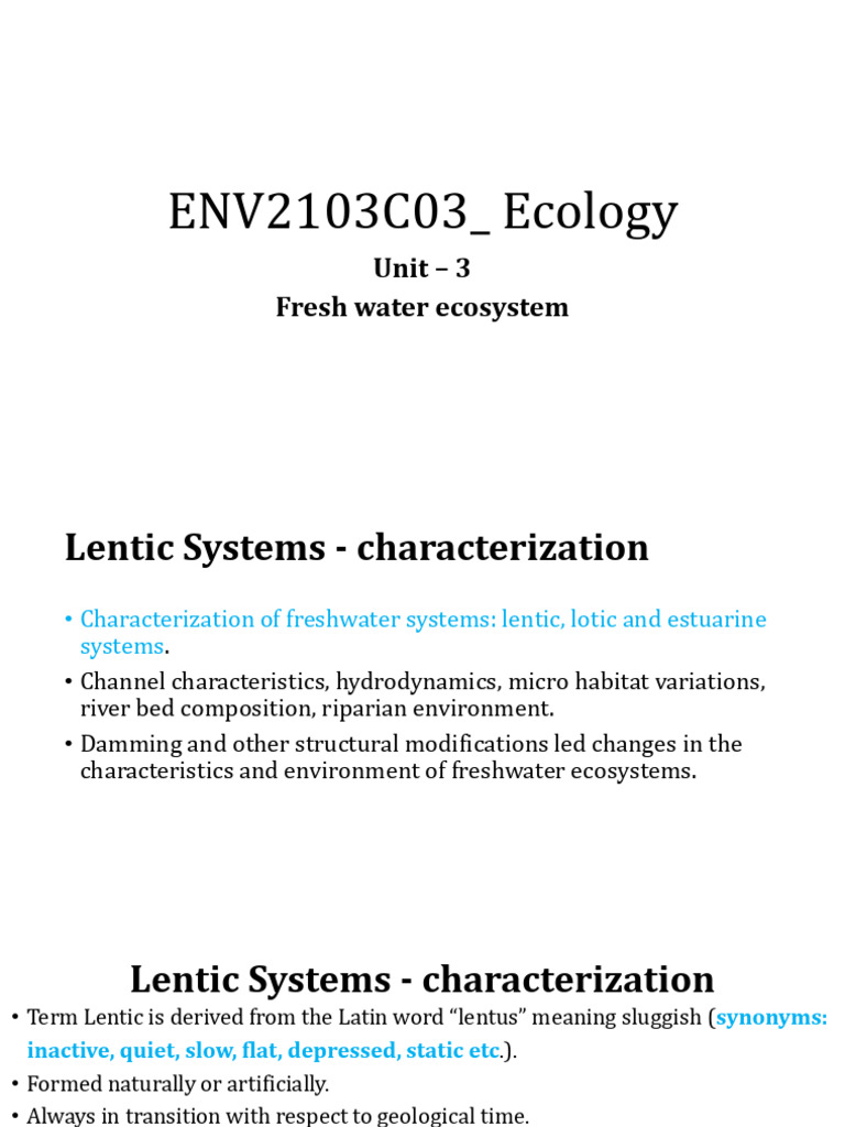 Lentic Systems: Characteristics and Issues | PDF | Lake | Fresh Water