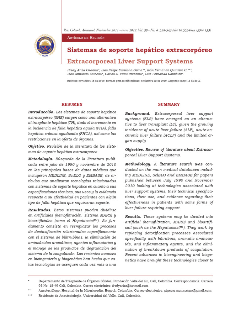 Sistemas de Soporte Hepático Extracorpóreo: Extracorporeal Liver Support Systems | PDF ...