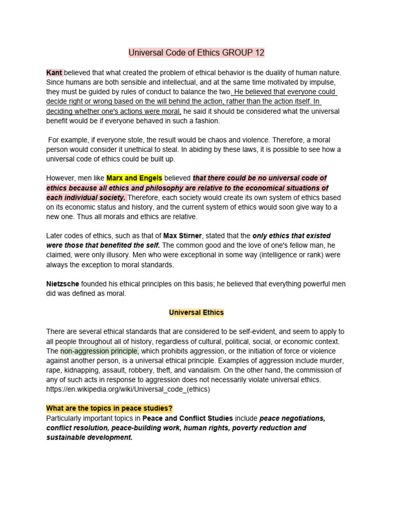 Universal Code of Ethics | PDF | Peace | Book Of Isaiah