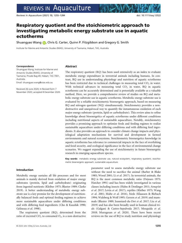 Respiratory Quotient and The Stoichiometric Approach To Investigating ...