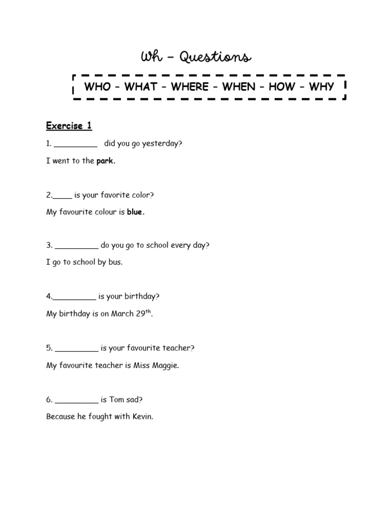 Wh-Questions Practice Exercises | PDF