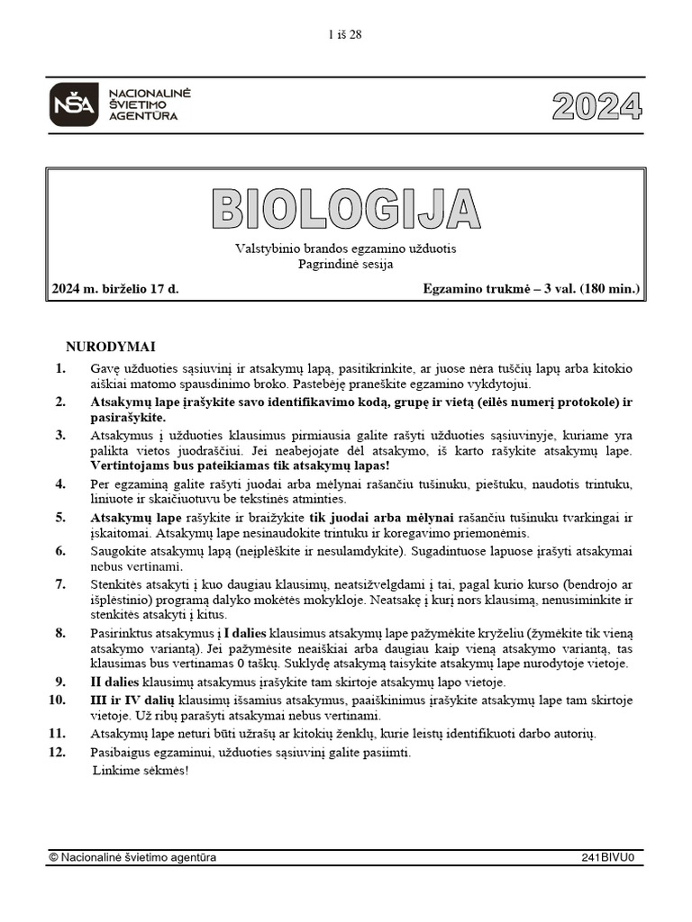 Biologija 2024-1 | PDF