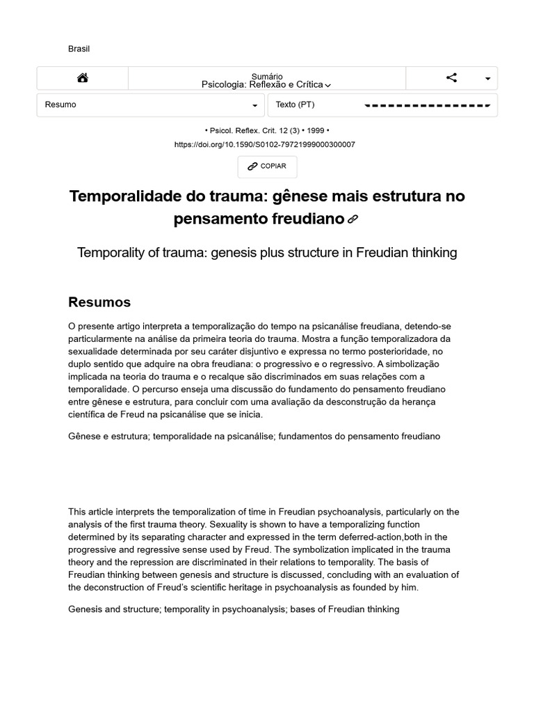 Temporalidade do Trauma em Freud | PDF | Sigmund Freud | Tempo
