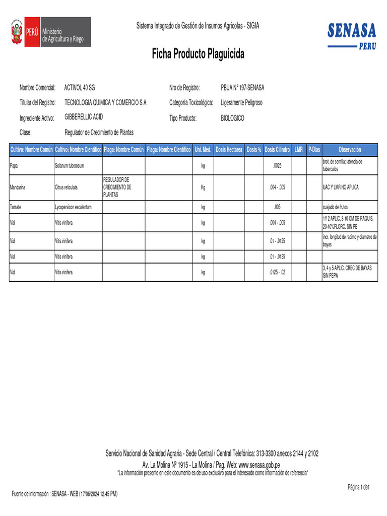 Activol 40 SG | PDF | Patata | Agricultura