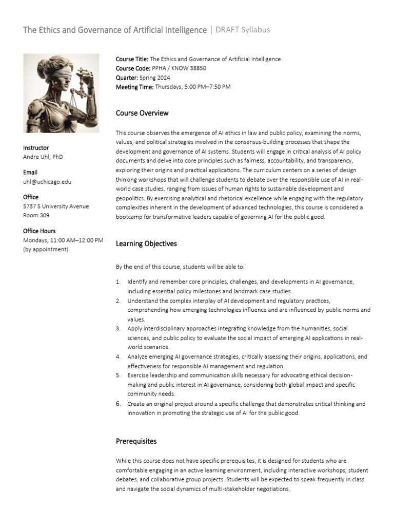 AI Ethics and Governance Course Syllabus | PDF | Artificial ...