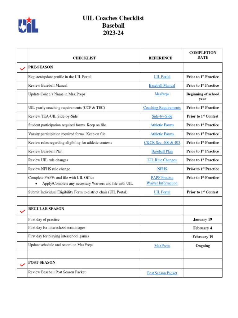 Baseball Coaches Checklist | Download Free PDF | Sports