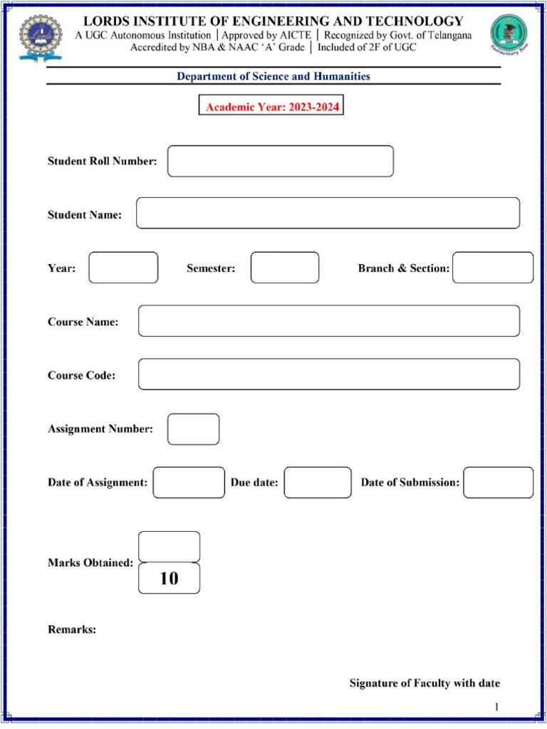 Assignment Cover Page | PDF