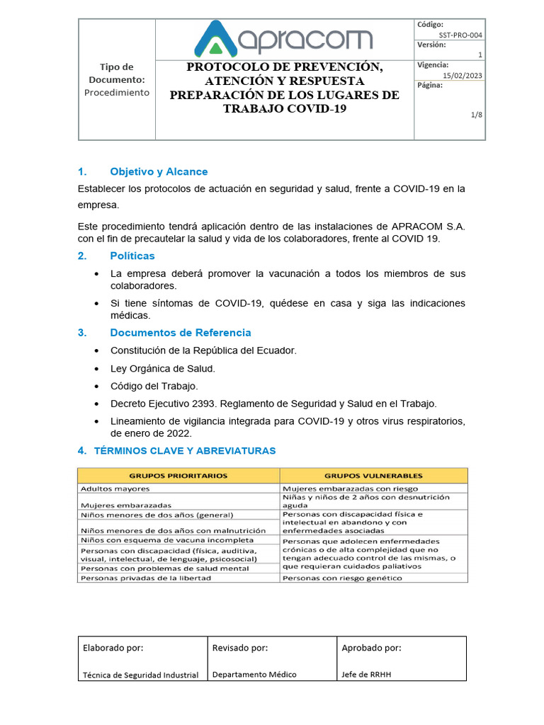 Sst-Pro-004 Protocolo Covid 2023 | PDF | Epidemiología | Enfermedades y ...