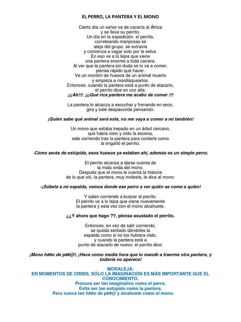El Perro La Pantera y El Mono | PDF