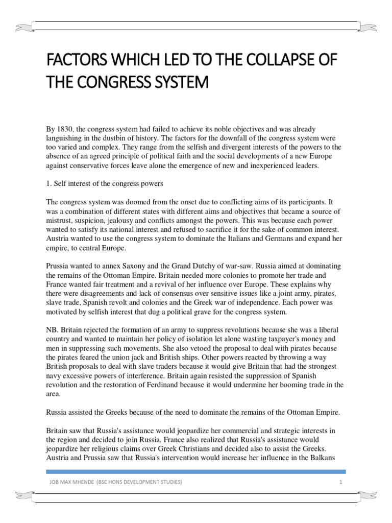 Causes of Congress System Collapse | PDF | United Kingdom Of Great ...