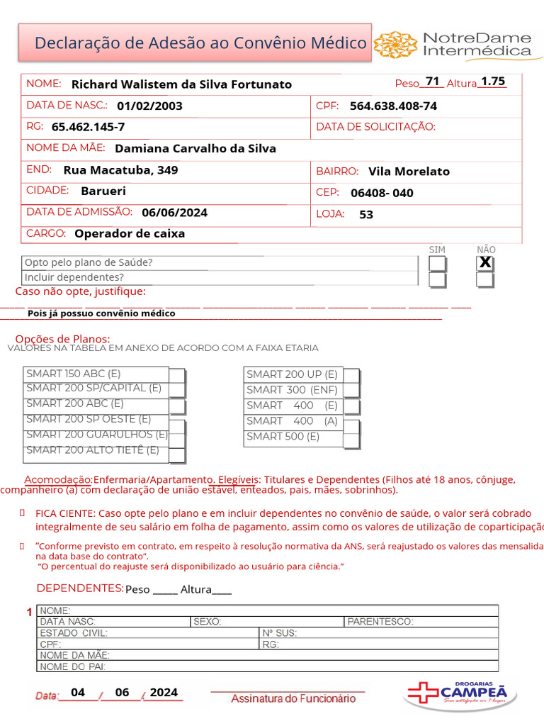 Formulario Gndi Intermedica - Novas Lojas | PDF