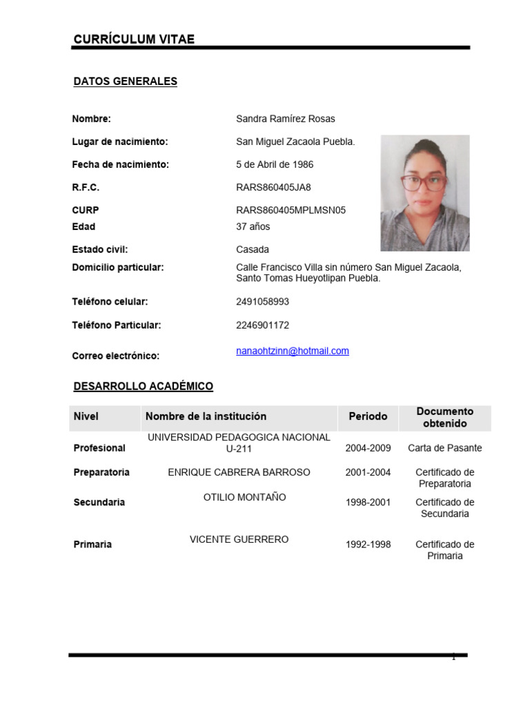 Curriculum Sandra Ramirez Rosas | PDF | Plan de estudios | Censo
