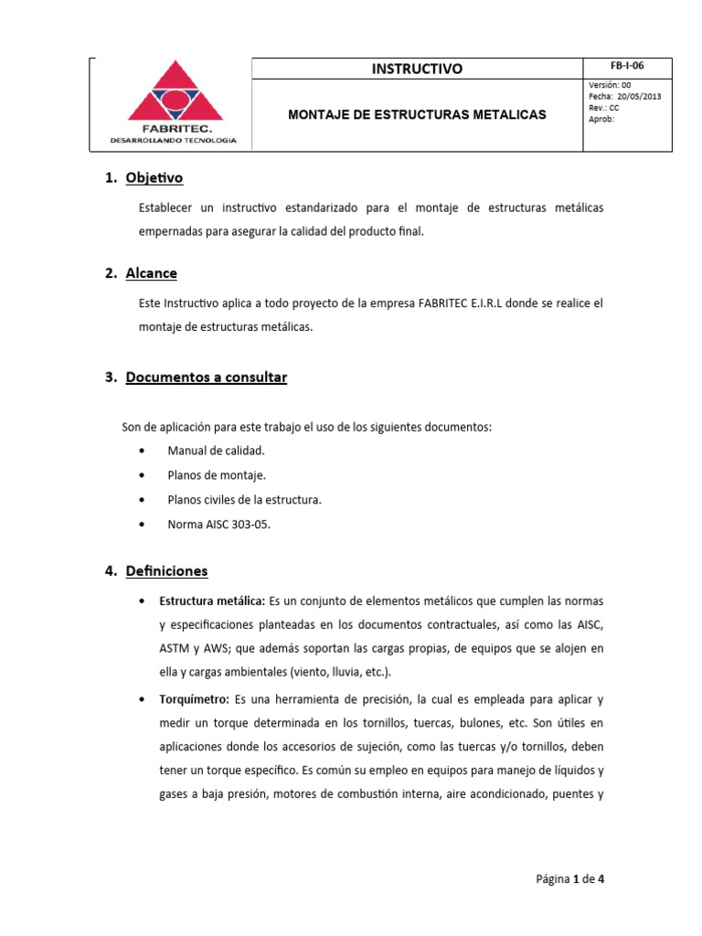 FB-I-06 Montaje de Estructuras Metalicas v00 | PDF | Tornillo
