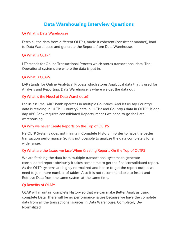 5.data Warehousing Interview Questions | PDF | Data Warehouse ...
