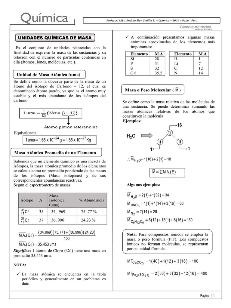 Unidades Quimicas de Masa - COMPLETO | PDF
