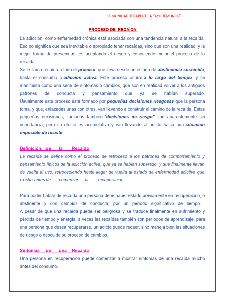 Proceso de Recaída | Descargar gratis PDF | Comportamiento | Causas de ...
